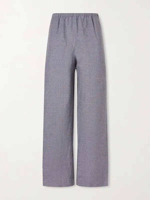 DEIJI STUDIOS Ease Checked Linen Straight-leg Pants