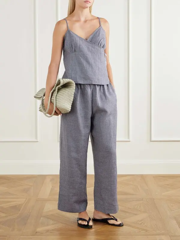 DEIJI STUDIOS Ease Checked Linen Straight-leg Pants