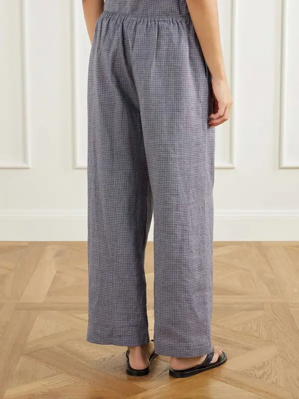 DEIJI STUDIOS Ease Checked Linen Straight-leg Pants
