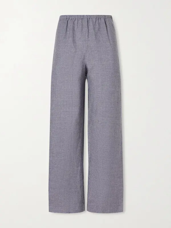 DEIJI STUDIOS Ease Checked Linen Straight-leg Pants