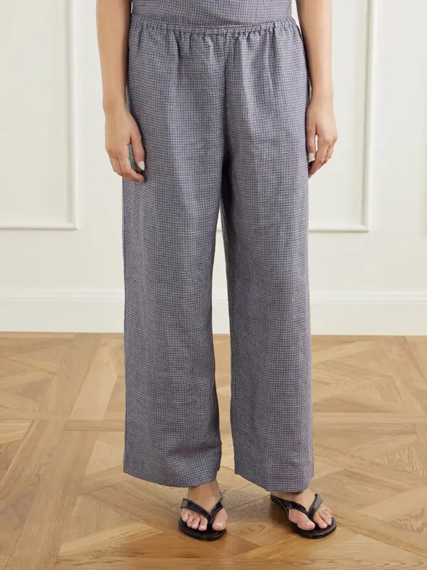 DEIJI STUDIOS Ease Checked Linen Straight-leg Pants