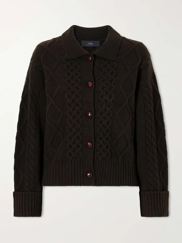 Arch4 Columbia Cable-knit Cashmere Cardigan - Brown