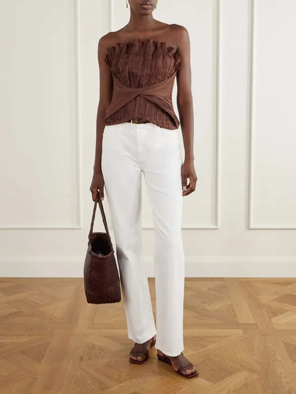 ANDRES OTALORA De Los Astros Pleated Twisted Linen Bustier Top
