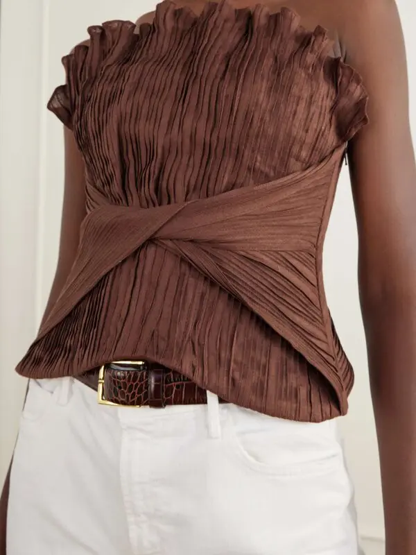 ANDRES OTALORA De Los Astros Pleated Twisted Linen Bustier Top