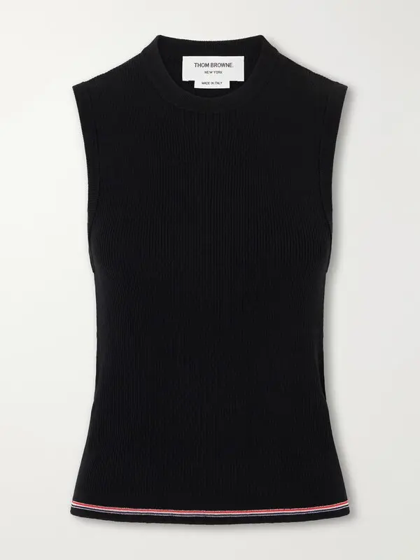 Thom Browne Ribbed Merino Wool Tank - Black