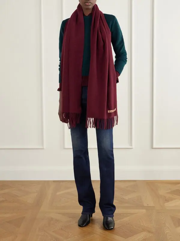 Acne Studios Fringed Wool Scarf - Burgundy