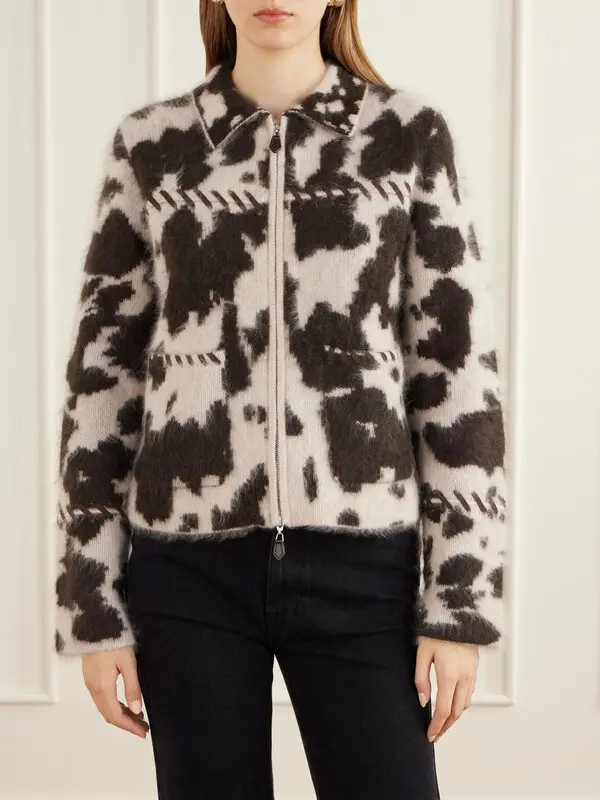 Guest In Residence Grizzly Cowhide Leather-trimmed Brushed Cashmere Jacket