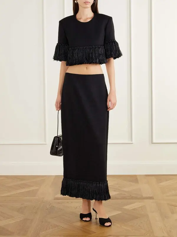 HEIRLOME Matilde Bouclé Fringed Wool-blend Blouse