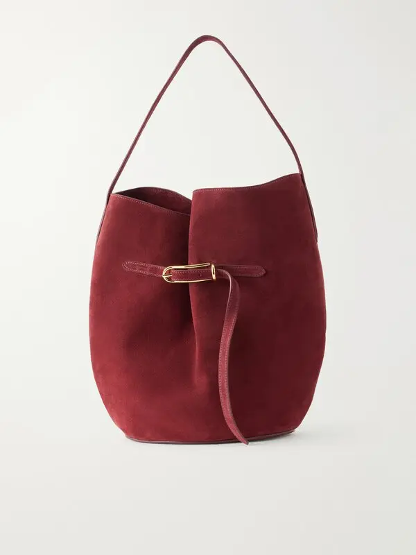 LIFFNER Belted Bucket Suede Shoulder Bag - Burgundy