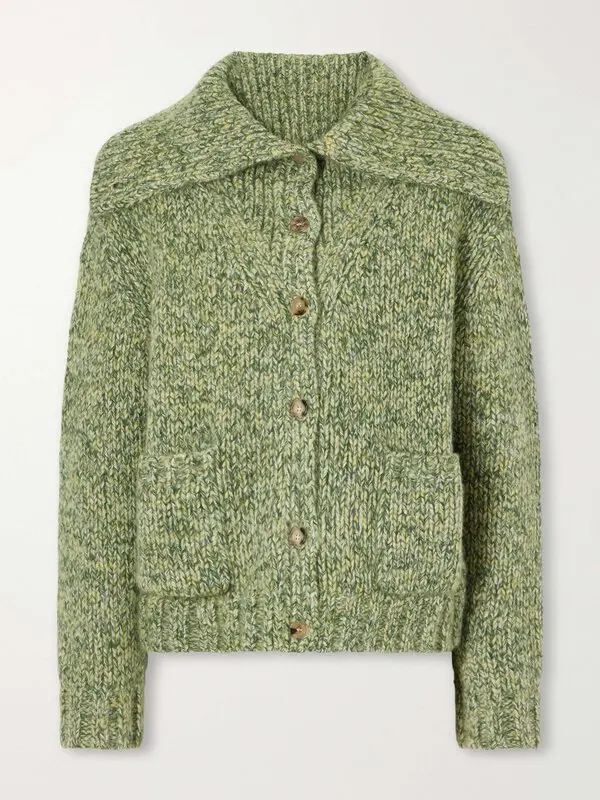 Arch4 Etta Tweed Cashmere Cardigan - Lime Green