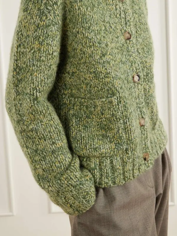 Arch4 Etta Tweed Cashmere Cardigan - Lime Green