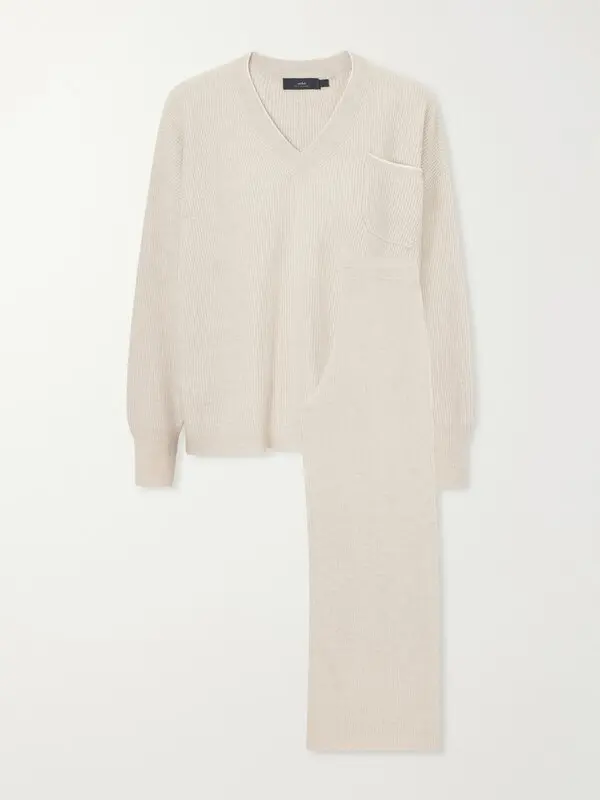 Arch4 Partridges Ribbed Cashmere Sweater And Pants Set - Neutrals