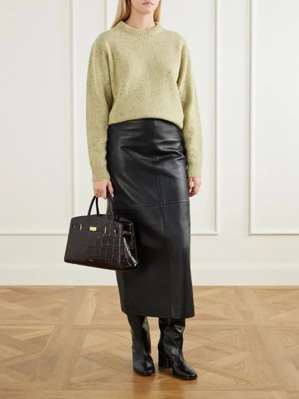 DEMELLIER The Midi Hudson Crocodile-effect Leather Tote - Brown