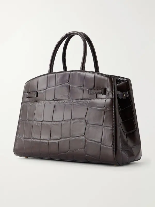 DEMELLIER The Midi Hudson Crocodile-effect Leather Tote - Brown