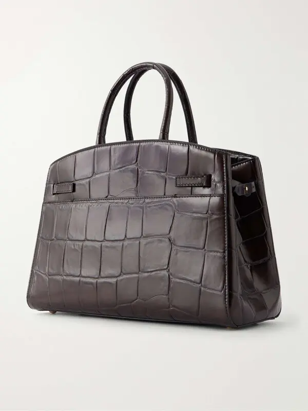 DEMELLIER The Hudson Crocodile-effect Leather Tote - Dark Brown