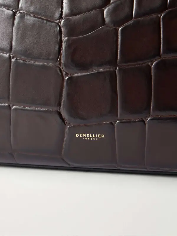 DEMELLIER The Hudson Crocodile-effect Leather Tote - Dark Brown