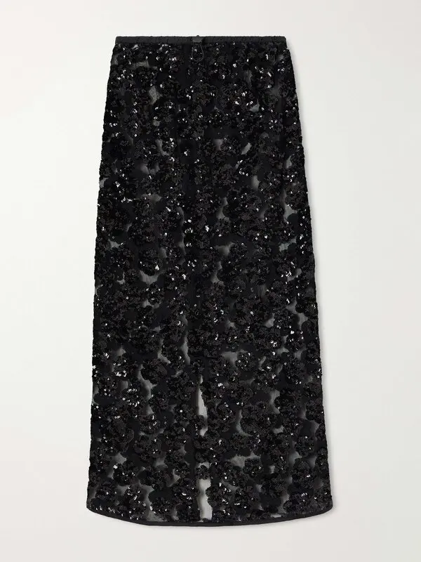 Cecilie Bahnsen Bria Sequined-embellished Mesh Midi Skirt