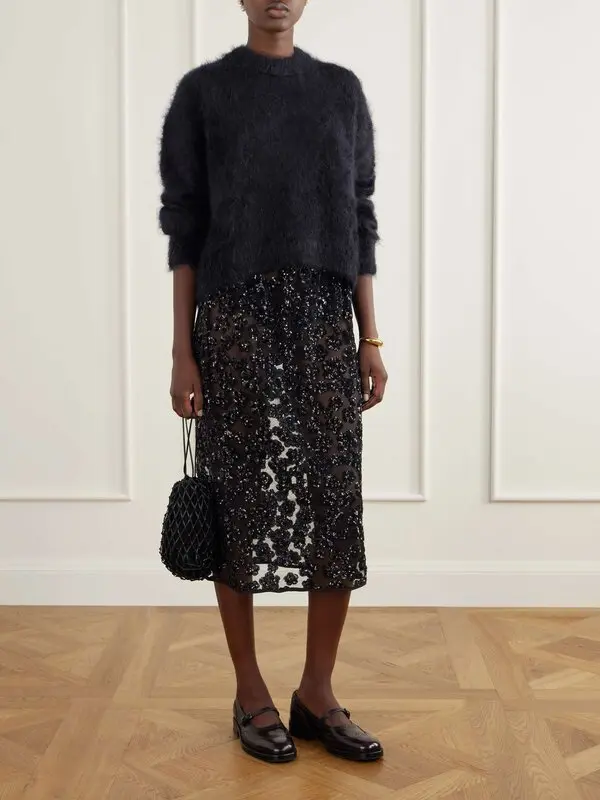 Cecilie Bahnsen Bria Sequined-embellished Mesh Midi Skirt
