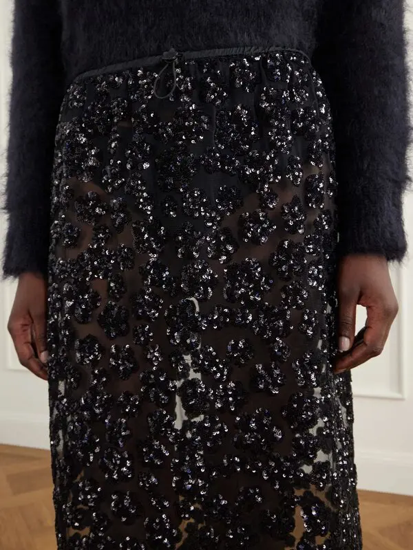 Cecilie Bahnsen Bria Sequined-embellished Mesh Midi Skirt