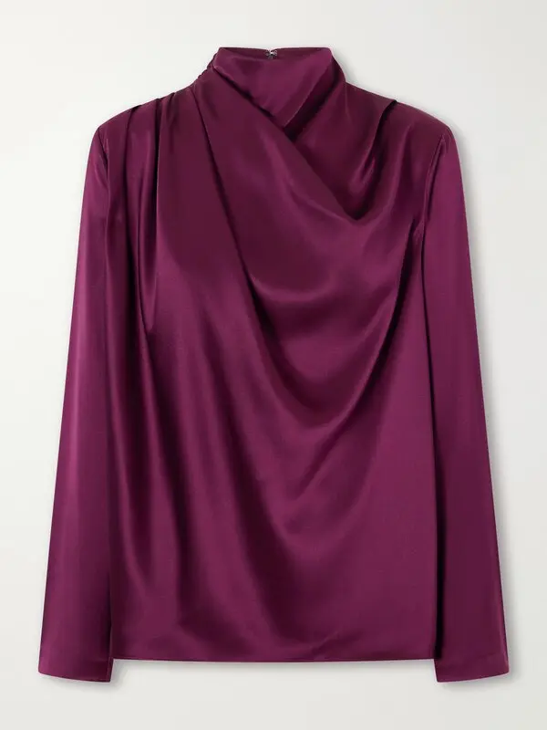 HEIRLOME Sybil Draped Silk-satin Blouse - Purple