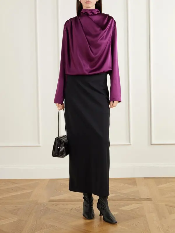 HEIRLOME Sybil Draped Silk-satin Blouse - Purple