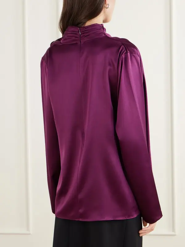 HEIRLOME Sybil Draped Silk-satin Blouse - Purple