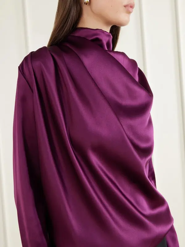HEIRLOME Sybil Draped Silk-satin Blouse - Purple