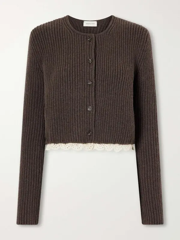 Magda Butrym Crochet-trimmed Ribbed Cashmere Cardigan