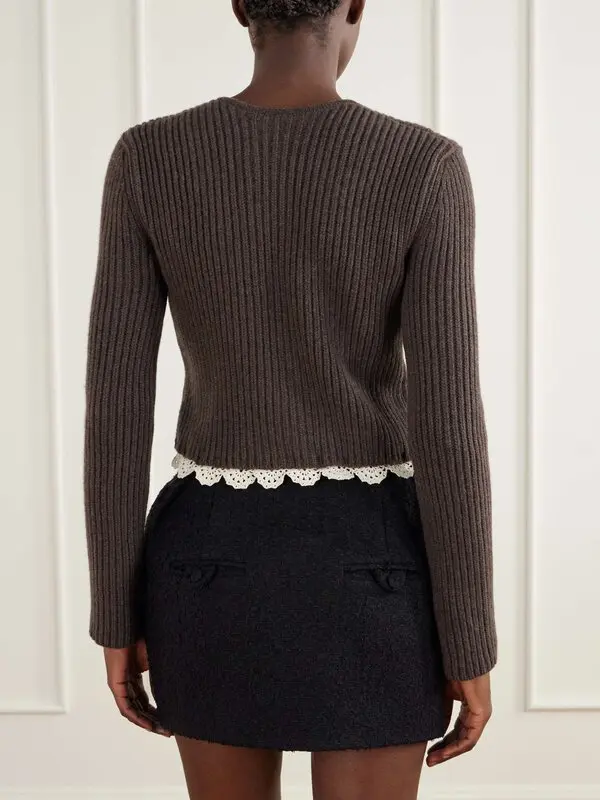 Magda Butrym Crochet-trimmed Ribbed Cashmere Cardigan