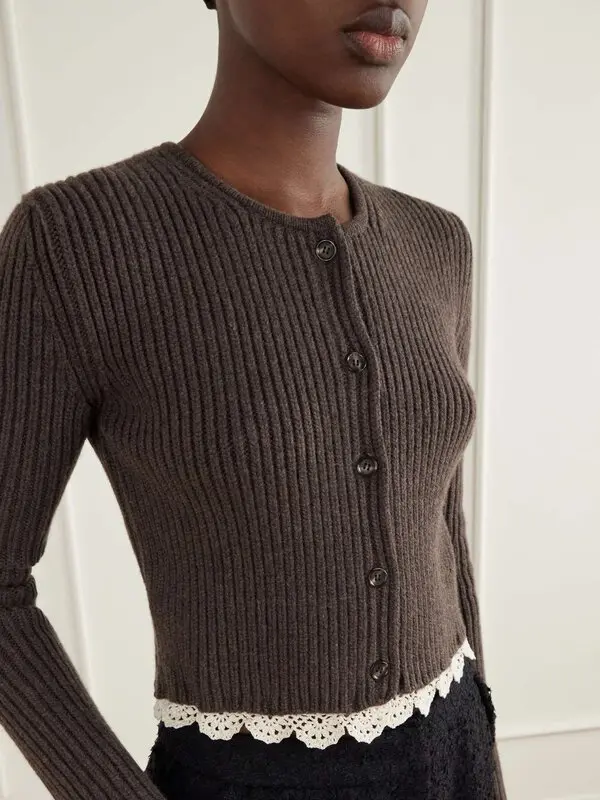 Magda Butrym Crochet-trimmed Ribbed Cashmere Cardigan