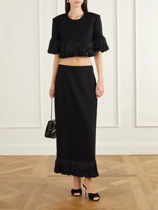 HEIRLOME Matilde Fringe-detail Wool-blend Maxi Skirt