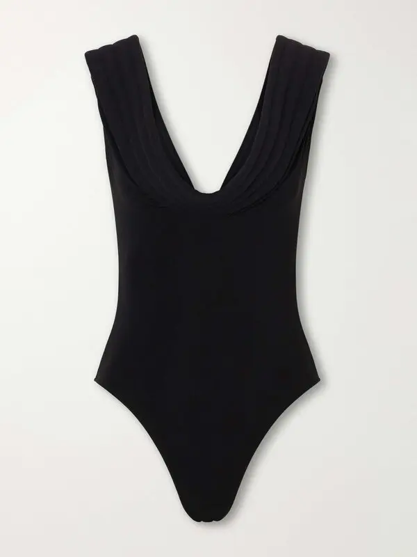 JEAN PAUL GAULTIER Wool-trimmed Stretch-crepe Jersey Bodysuit