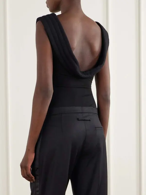 JEAN PAUL GAULTIER Wool-trimmed Stretch-crepe Jersey Bodysuit
