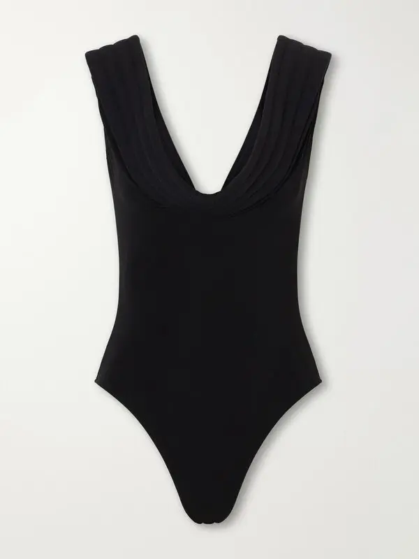 JEAN PAUL GAULTIER Wool-trimmed Stretch-crepe Jersey Bodysuit - Black