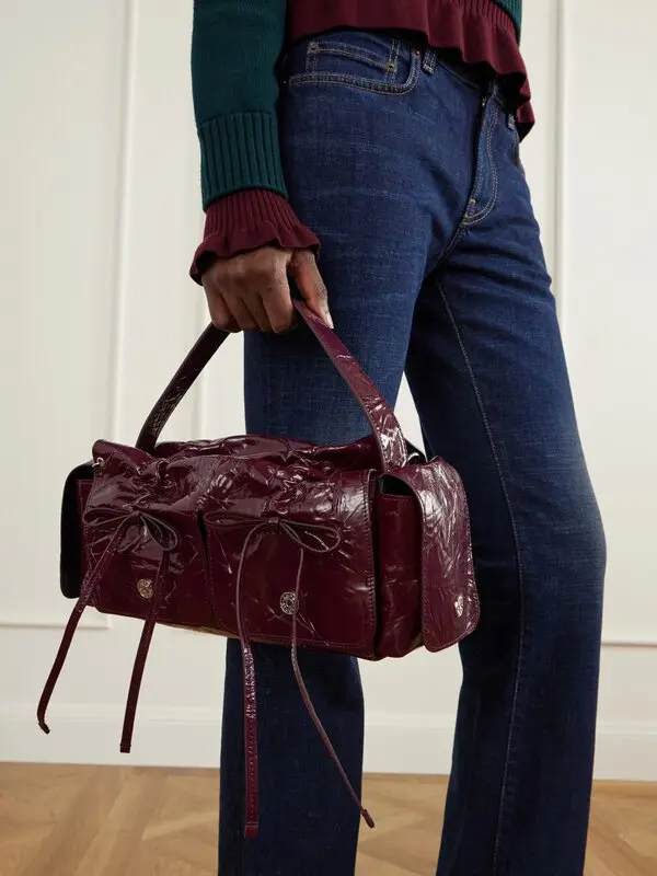 Acne Studios Multipocket Bow-detail Crinkled Patent-leather Shoulder Bag