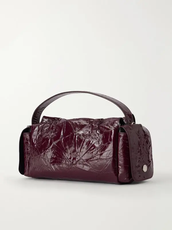 Acne Studios Multipocket Bow-detail Crinkled Patent-leather Shoulder Bag