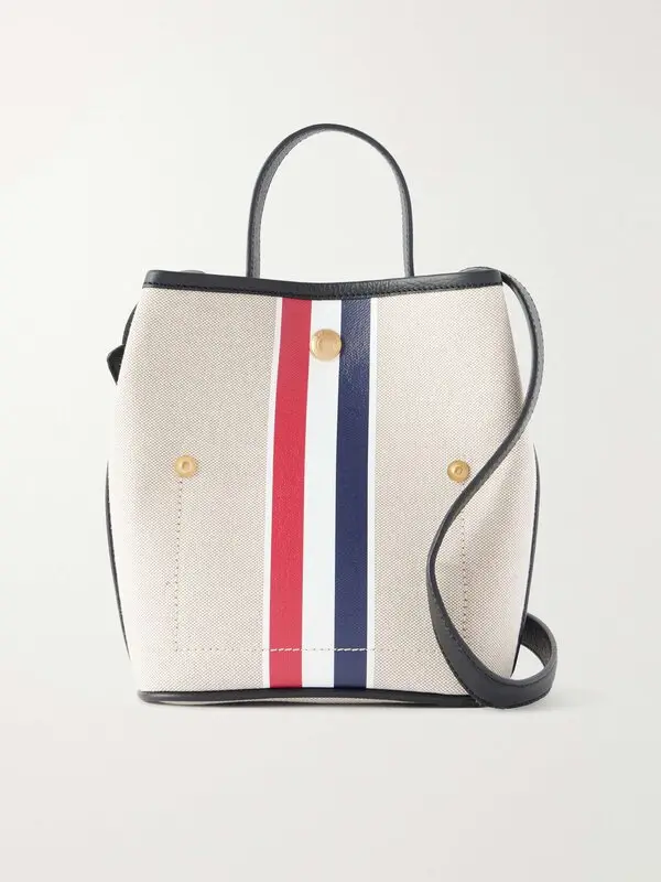 Thom Browne Striped Leather-trimmed Canvas Bucket Bag - Ivory