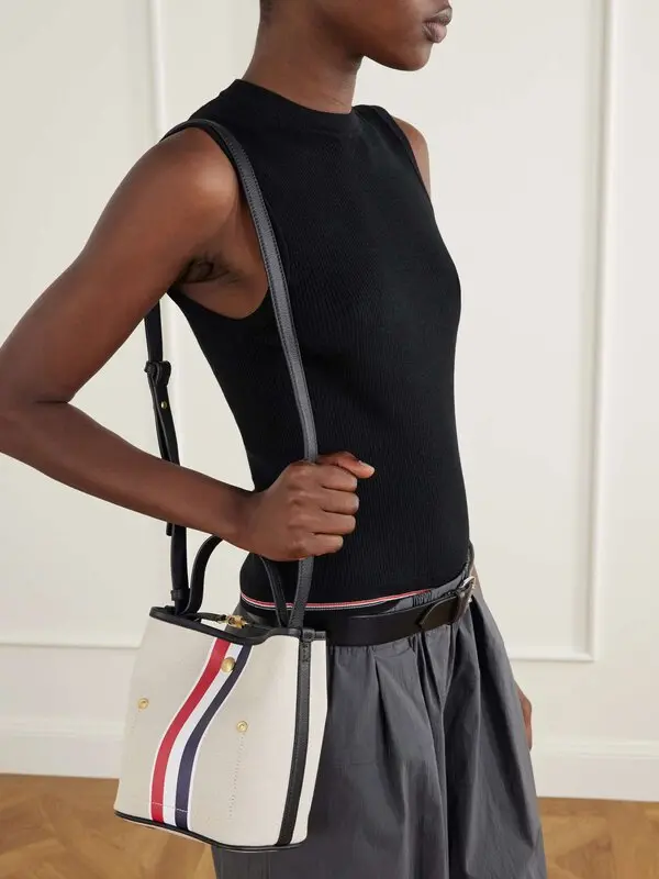 Thom Browne Striped Leather-trimmed Canvas Bucket Bag