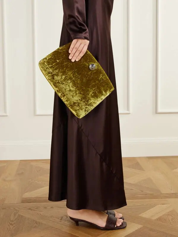 LIFFNER Pushlock Leather-trimmed Velvet Clutch