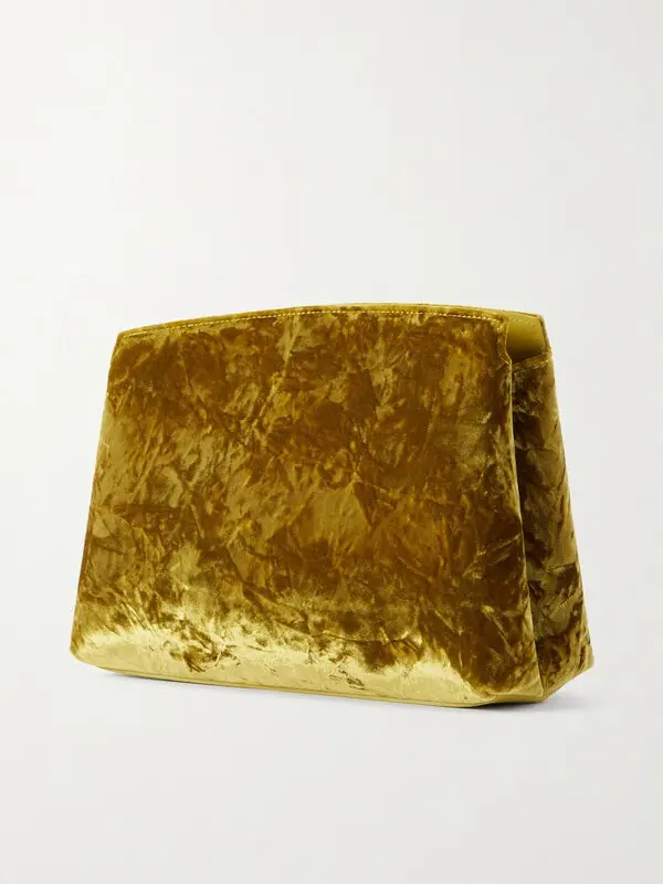 LIFFNER Pushlock Leather-trimmed Velvet Clutch - Yellow