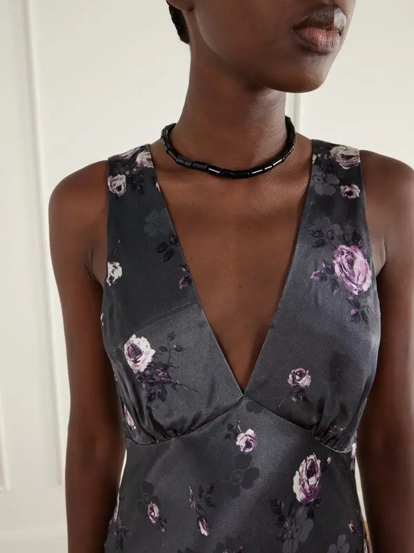 Anna Sui Floral-print Satin Maxi Dress