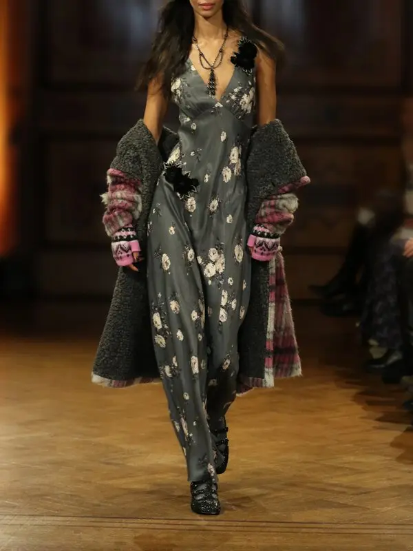 Anna Sui Floral-print Satin Maxi Dress
