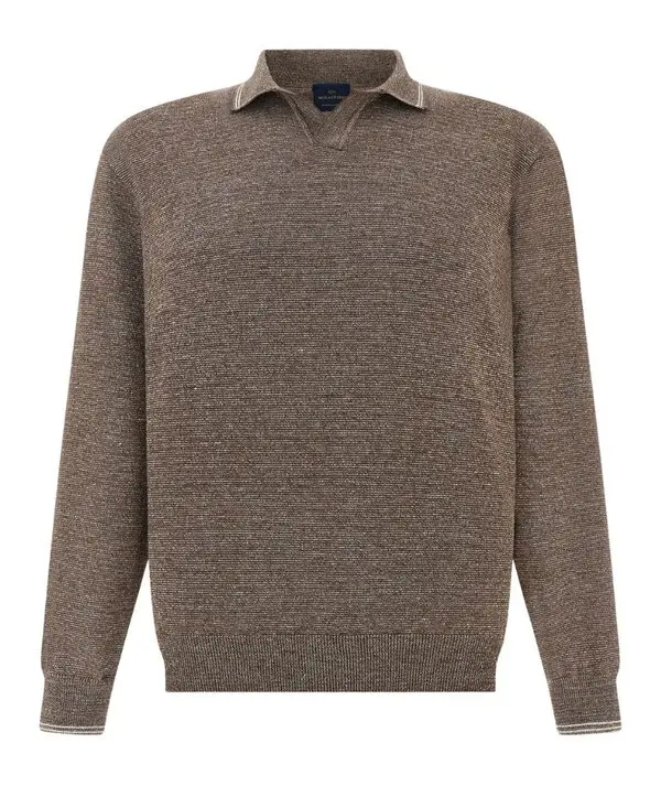 Paul & Shark Open Collar Wool And Linen Polo