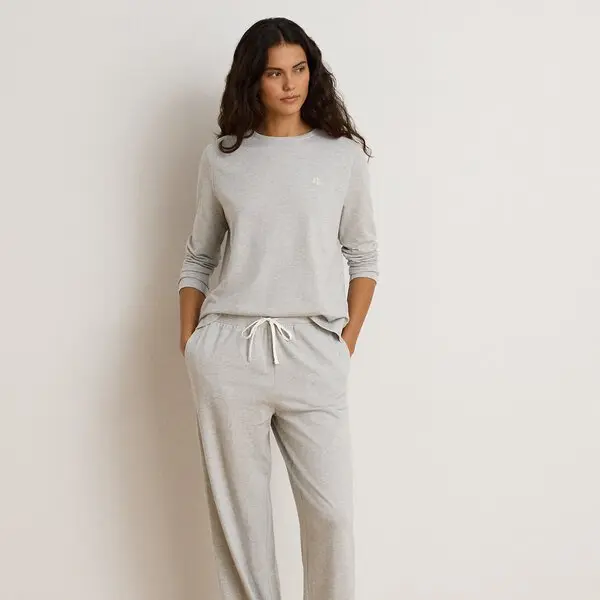 Ralph Lauren Cotton Herringbone Pajama Set - Grey Print