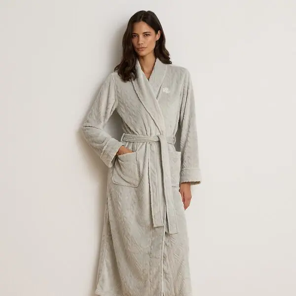 Ralph Lauren Aran-clipped Shawl-collar Long Robe - Grey