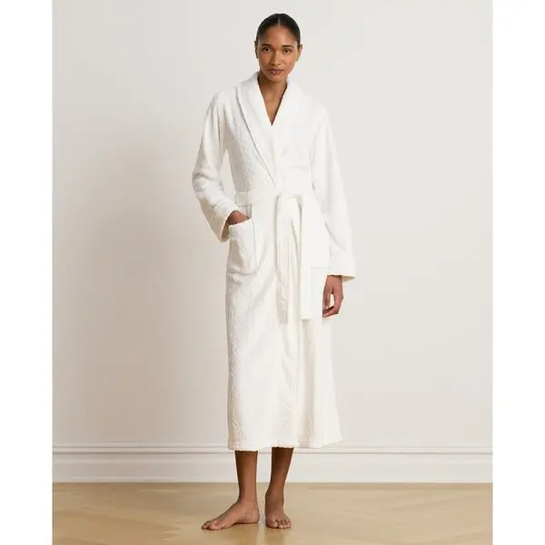 Ralph Lauren Aran-clipped Shawl-collar Long Robe - White