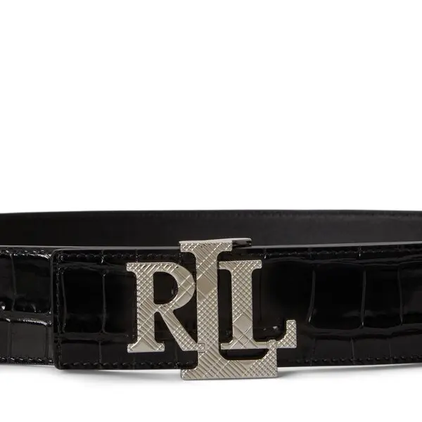 Ralph Lauren Logo Reversible Croc-embossed Wide Belt - Black