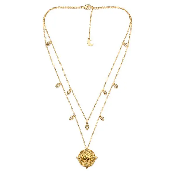 AUROZIA Lotus Within Vermeil Detachable Double Layer Lotus Drop Coin Necklace - Gold