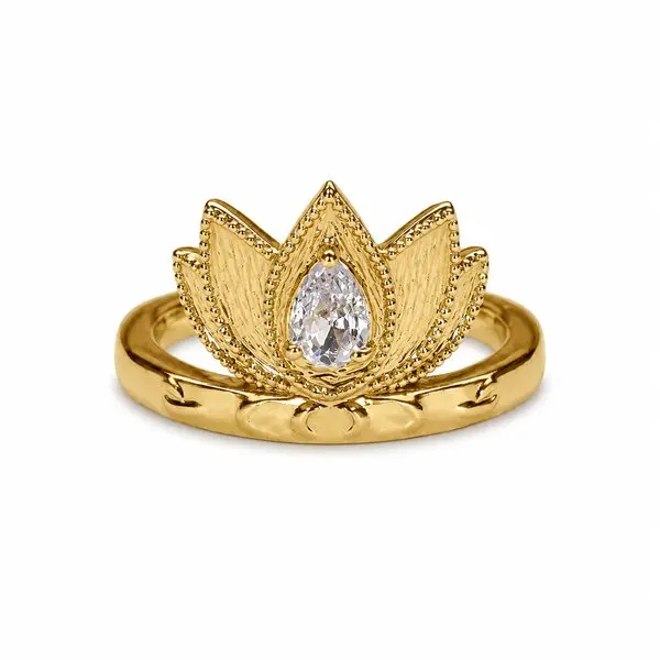 AUROZIA Lotus Within Vermeil Blooming Lotus Drop Adjustable Open Ring - Gold