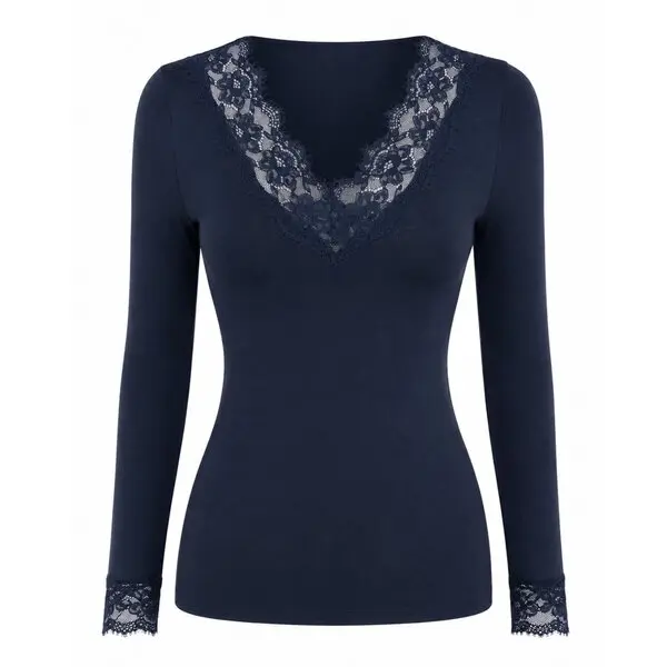 LUELLA FASHION Lace V-neck Base Layer Navy